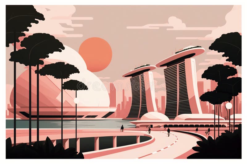 The City of in Singapore Minimalistic Flat Design in Pastel Tones. Ai ...