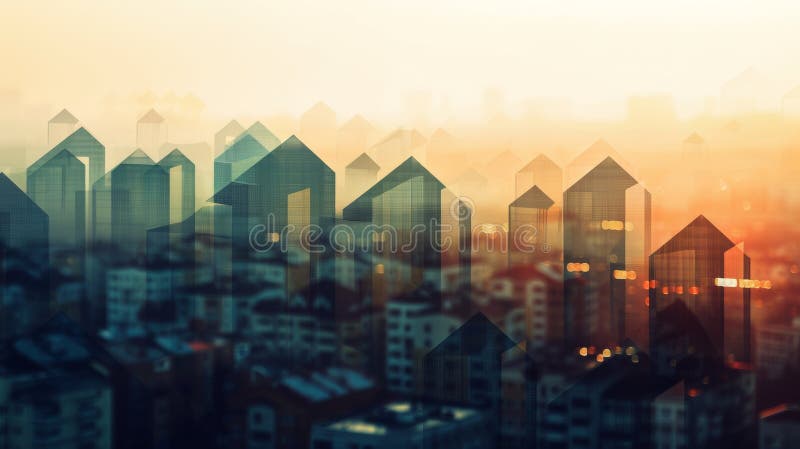 A City Skyline with Buildings in the Background and a Sun, AI Stock ...