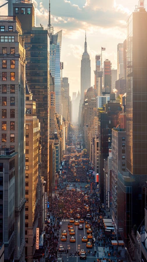 City Skyline Bustling with Midday Activity Stock Illustration ...