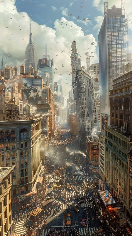 City Skyline Bustling with Midday Activity Stock Illustration ...