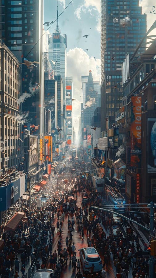 City Skyline Bustling with Midday Activity Stock Illustration ...