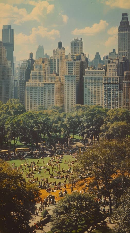 City Skyline Bustling with Midday Activity Stock Illustration ...