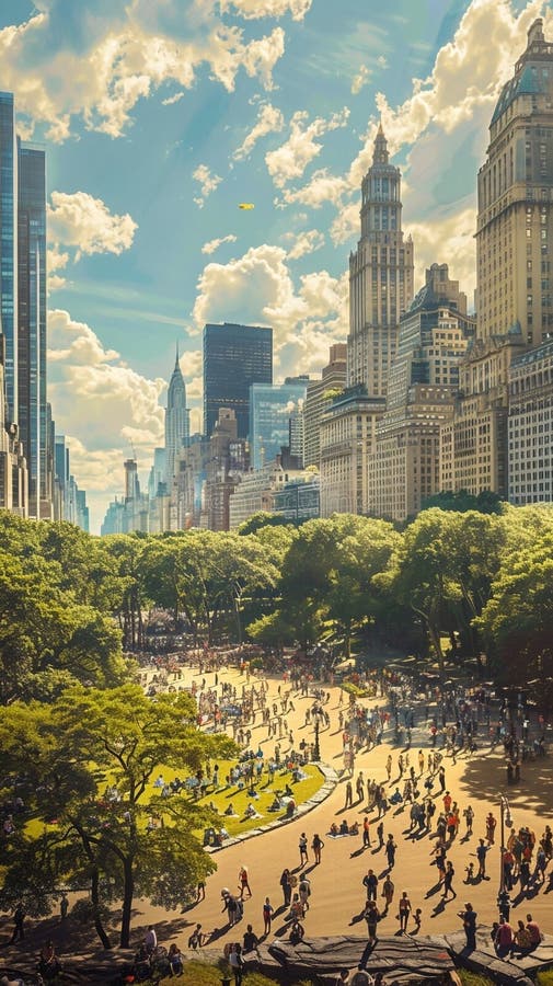 City Skyline Bustling with Midday Activity Stock Illustration ...