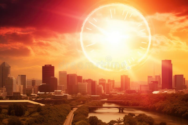 A City Skyline with a Clock in the Middle of it. Stock Illustration ...