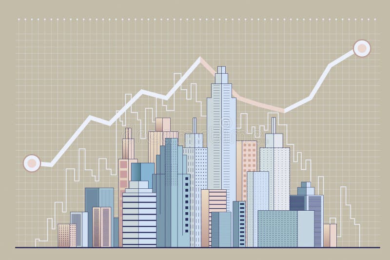 City Skyline with Data Stats and Growth Chart in a 3D Illustration. 3D ...