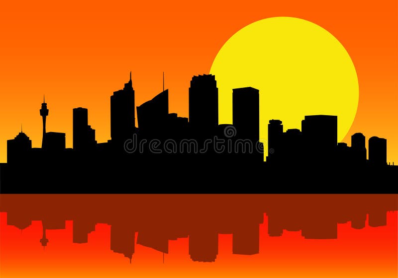City Skyline at Dawn stock illustration. Illustration of horizontal ...