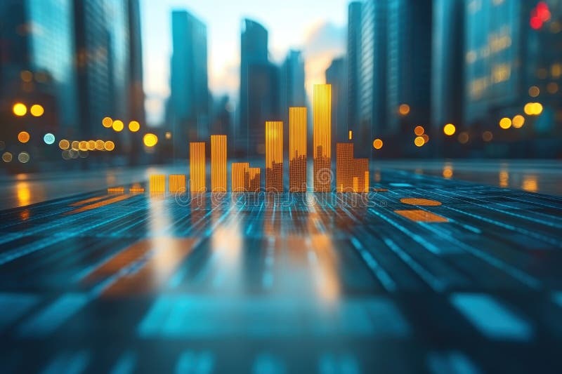 City Skyline with Digital Data Visualization at Dusk, Showcasing Urban ...