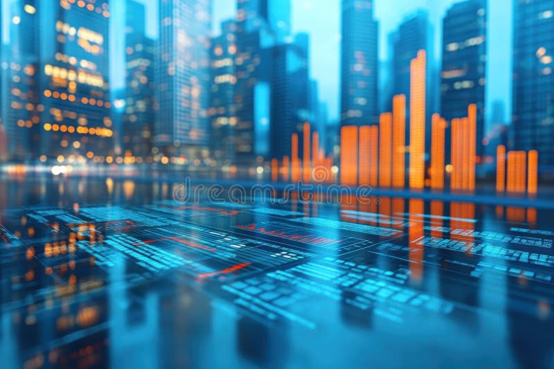 City Skyline with Digital Data Visualization at Dusk Showcasing Urban ...