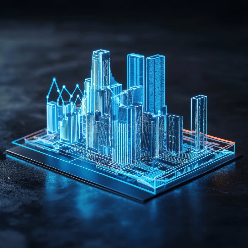 The City Skyline is Digital, with a Glowing Network and a Futuristic ...