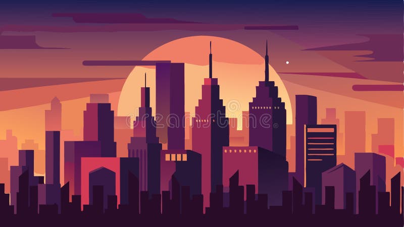 The City Skyline at Dusk is a Dramatic Scene with the Buildings ...