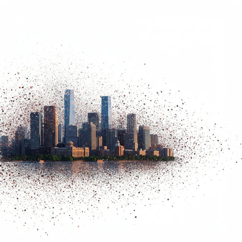 A City Skyline Emerges from a White Background, Portrayed in a ...