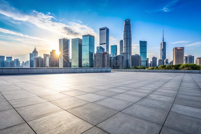 City Skyline with Empty Floor for Design Concept Stock Illustration ...