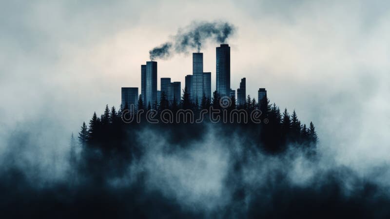 A City Skyline Engulfed in Dense Smog, Highlighting Environmental ...