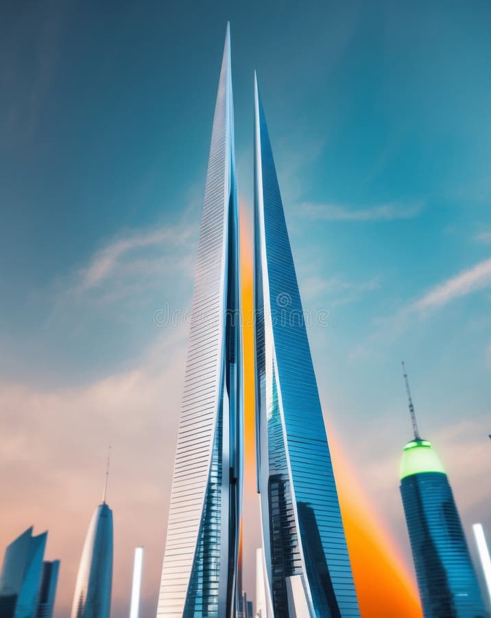City Skyline of the Future with Skyscrapers. Stock Image - Image of ...