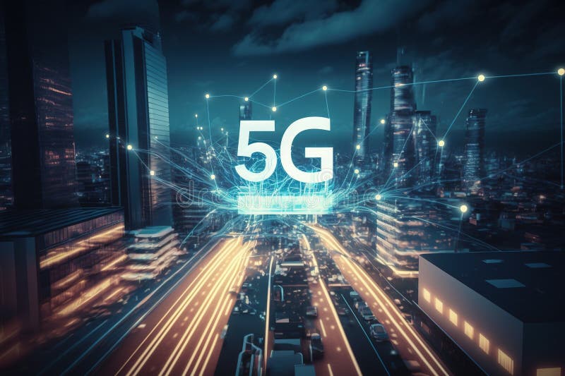 City Skyline with 5G Tower. Generative AI Stock Illustration ...