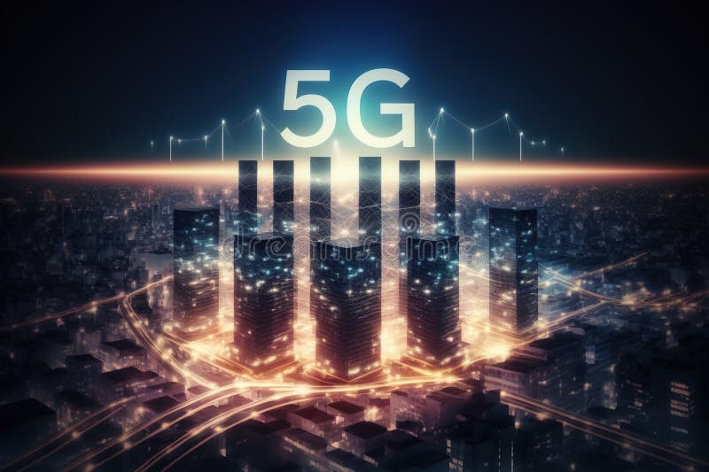 City Skyline with 5G Tower. Generative AI Stock Illustration ...