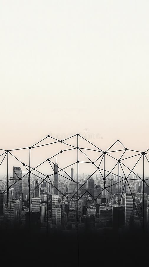 City Skyline with Geometric Network Framework Imagery Stock ...