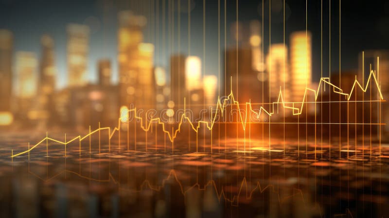 City Skyline with Graph Overlay Stock Illustration - Illustration of ...