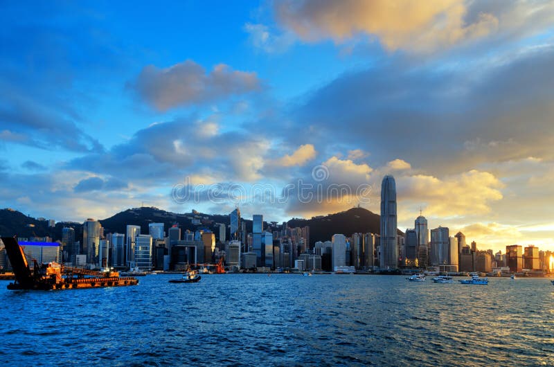 Skyline of Hong Kong at Sunset Stock Image - Image of dusk, finance ...