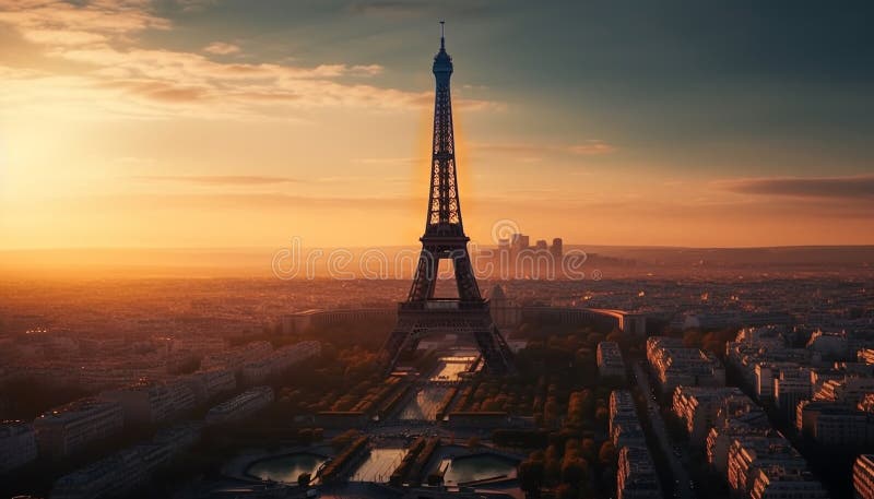 City Skyline Illuminated by Backlit Sunset Sky Generated by AI Stock ...