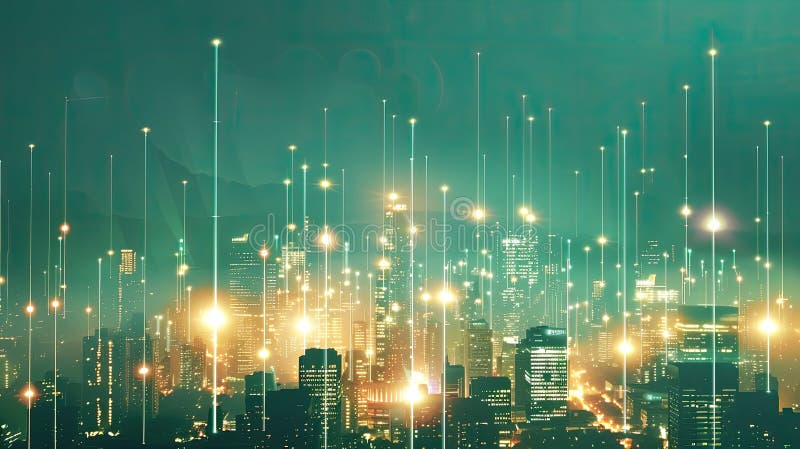 City Skyline Illuminated by Glowing Lines Representing Project ...