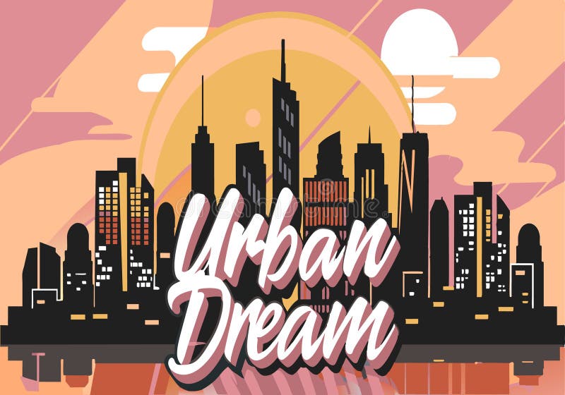 A City Skyline with a Large Sun in the Background Stock Vector ...