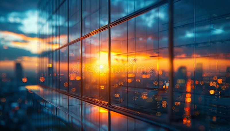 A City Skyline with a Large Sun Reflecting Off the Glass Windows by AI ...