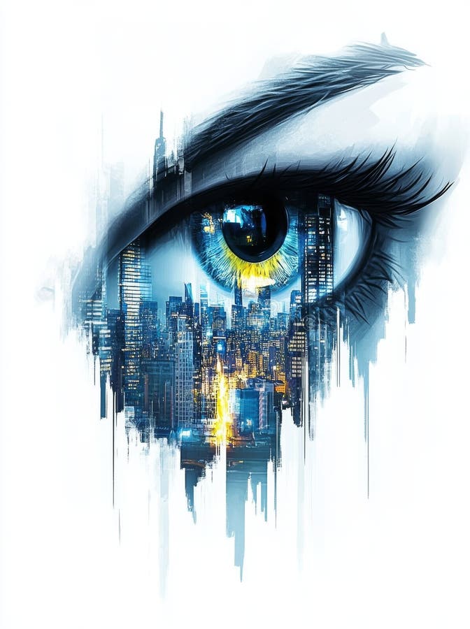 The City Skyline Mirrored in a Human Eye Symbolizes Vision and ...