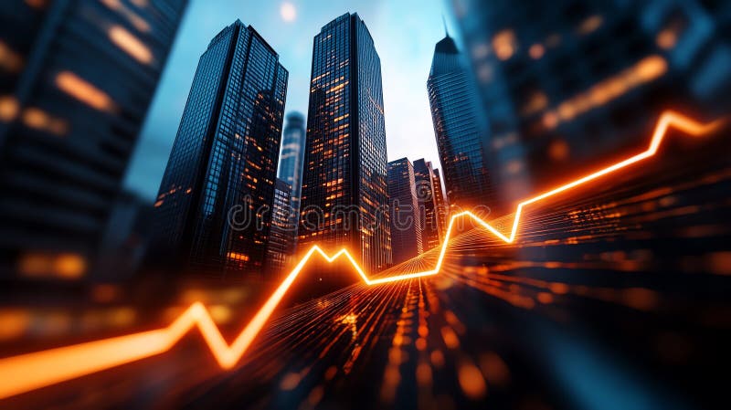City Skyline with Modern Skyscrapers and Glowing Graph Line ...