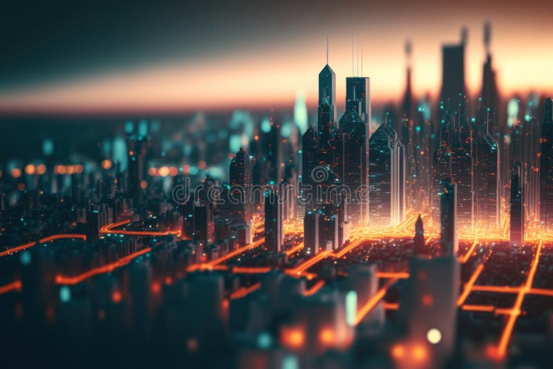 Internet Conection and Technology Concept. Wifi Icon Over City Skyline ...