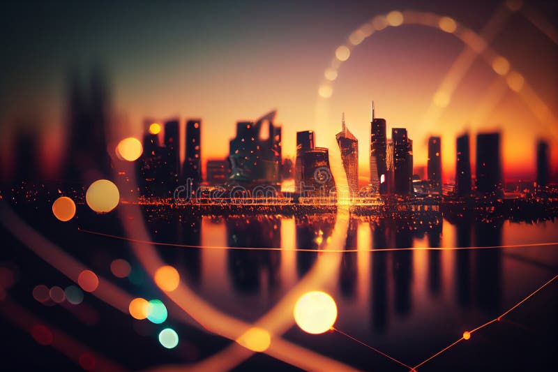City Skyline with Network Data.generative Ai Stock Illustration ...