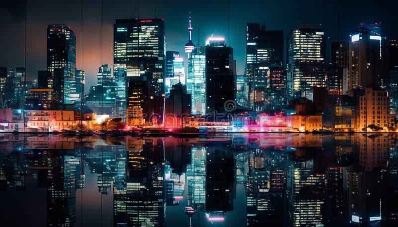 City Skyline at Night City Skyline Stock Illustration - Illustration of ...