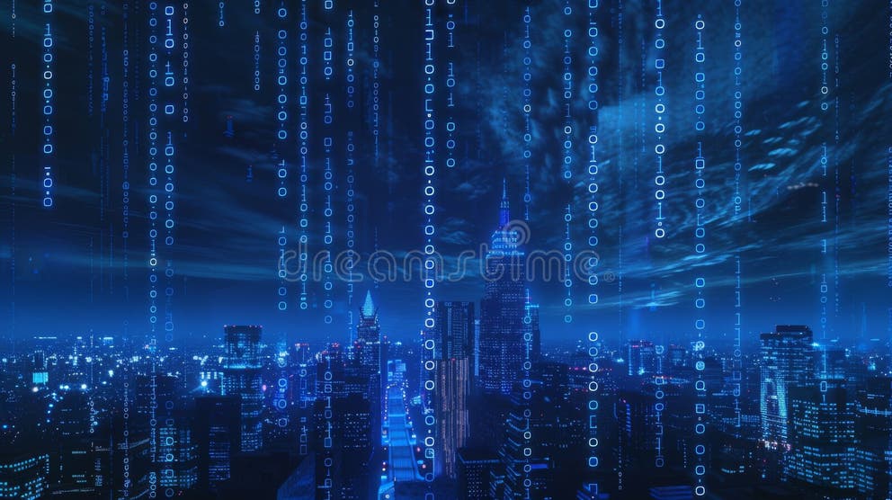 The City with Binary Code.AI Generated Image Stock Photo - Image of ...