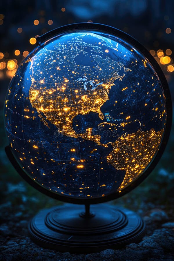 A City Skyline at Night with a Glowing Globe Stock Photo - Image of area, tower: 348272520