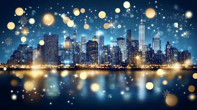 City Skyline at Night, Sparkling Lights Stock Image - Image of sparkle ...