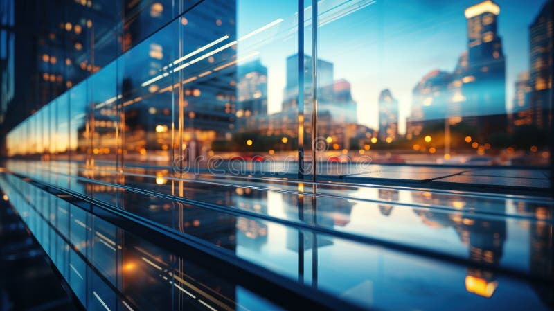 A City Skyline with a Reflection of the Buildings in the Glass Windows ...