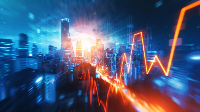 A City Skyline with a Rising Graph Line and Bright Lights, AI Stock ...