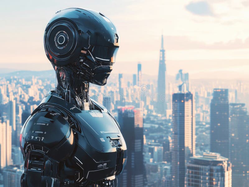 City Skyline Robot stock image. Image of architecture - 379877663