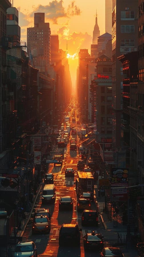 City Skyline Shadows at Sunset Stock Illustration - Illustration of ...