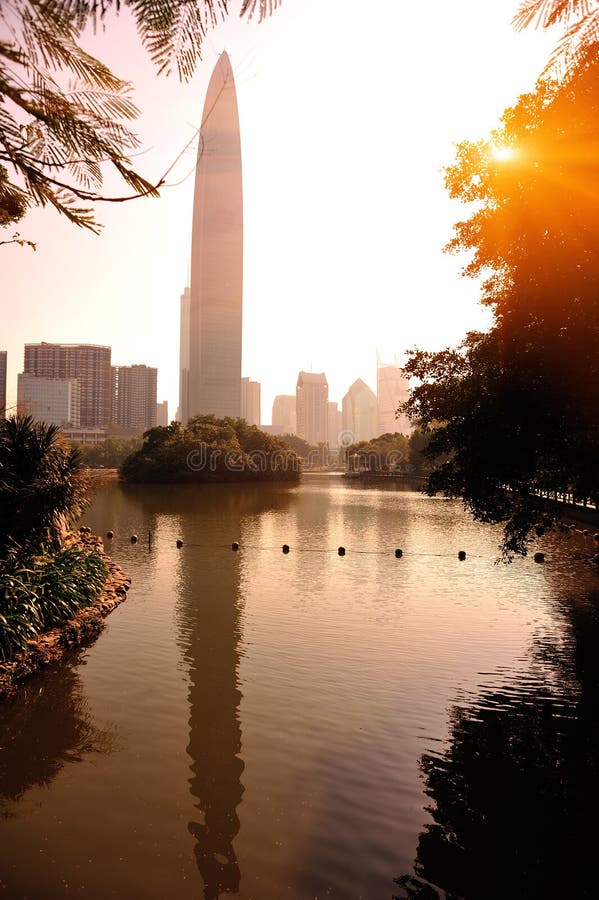City Skyline in Shenzhen City Stock Photo - Image of landmark, golden ...