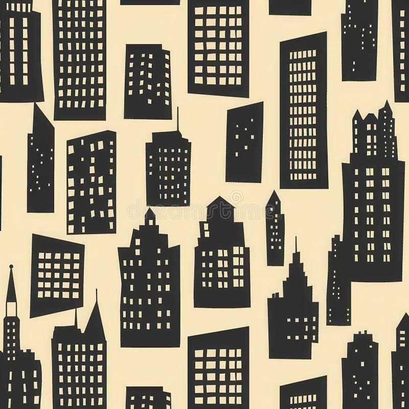City Skyline Silhouette Pattern Featuring Various Building Shapes on a ...