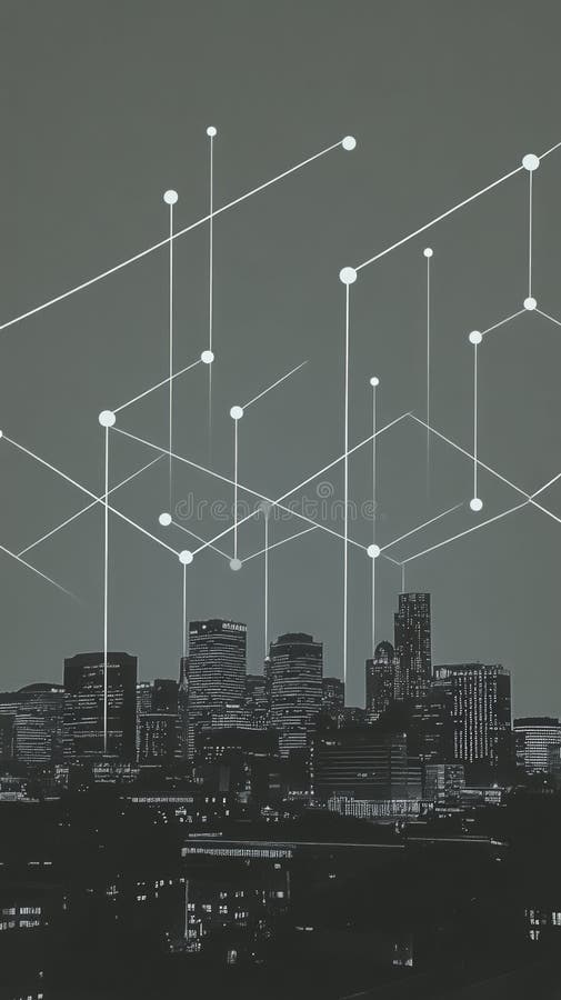 Abstract City Skyline with Illuminated Geometric Grid Stock ...