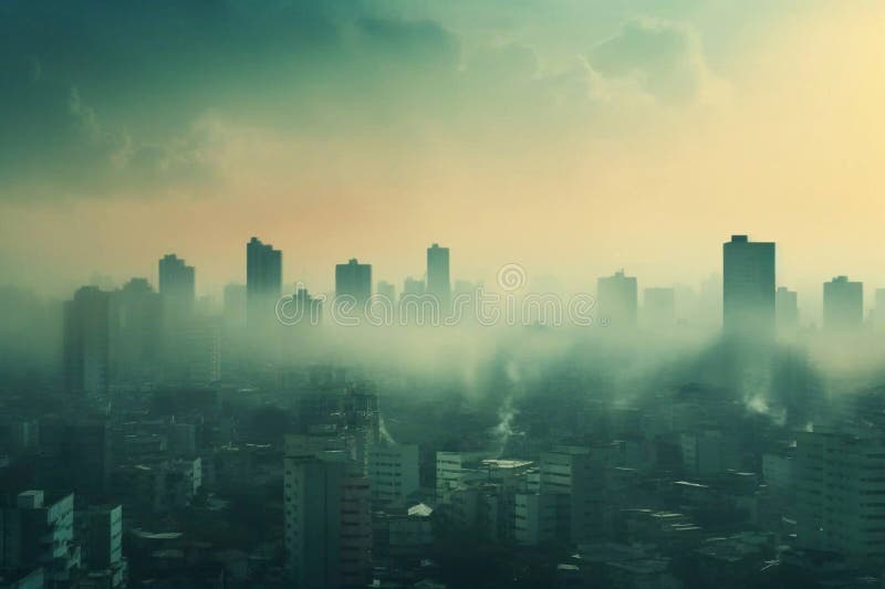 A City Skyline with Smog, Fog and Smoke.Air Pollution of the City ...