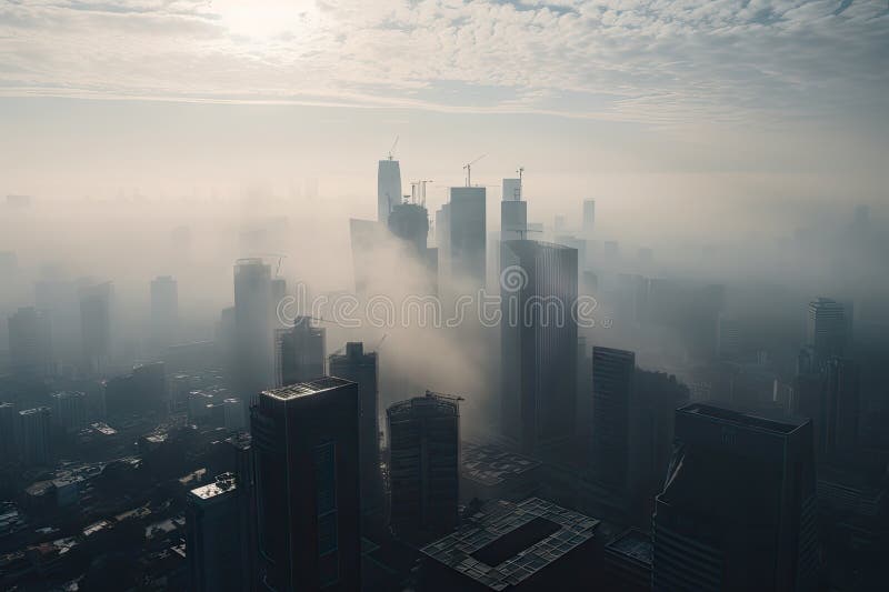 City Skyline, with Smog Obscuring the View and Hanging Over the City ...
