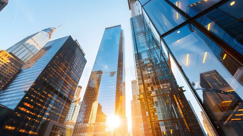 City Skyline with a Sun Shining on the Buildings Stock Photo - Image of ...