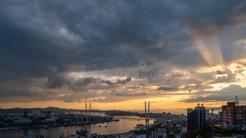 City Skyline at the Sunset. Stock Image - Image of homes, horn: 243551119