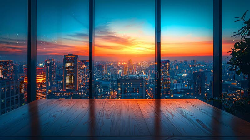 City Skyline Sunset from High Rise View - Generative Ai Stock ...