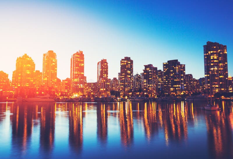 City Skyline at Sunset stock image. Image of port, downtown - 63028277