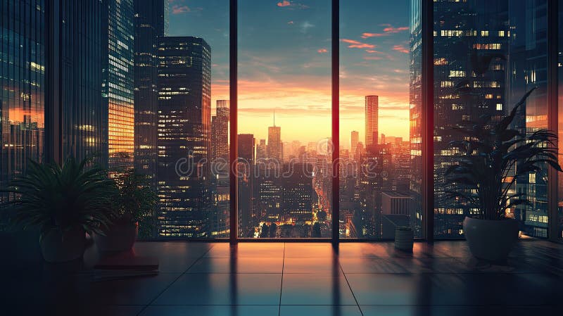 City Skyline Sunset View from Modern Highrise Apartment Stock ...
