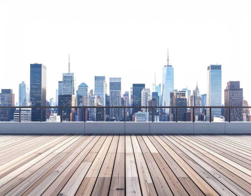 City Skyline View from Wooden Rooftop Deck Stock Illustration ...